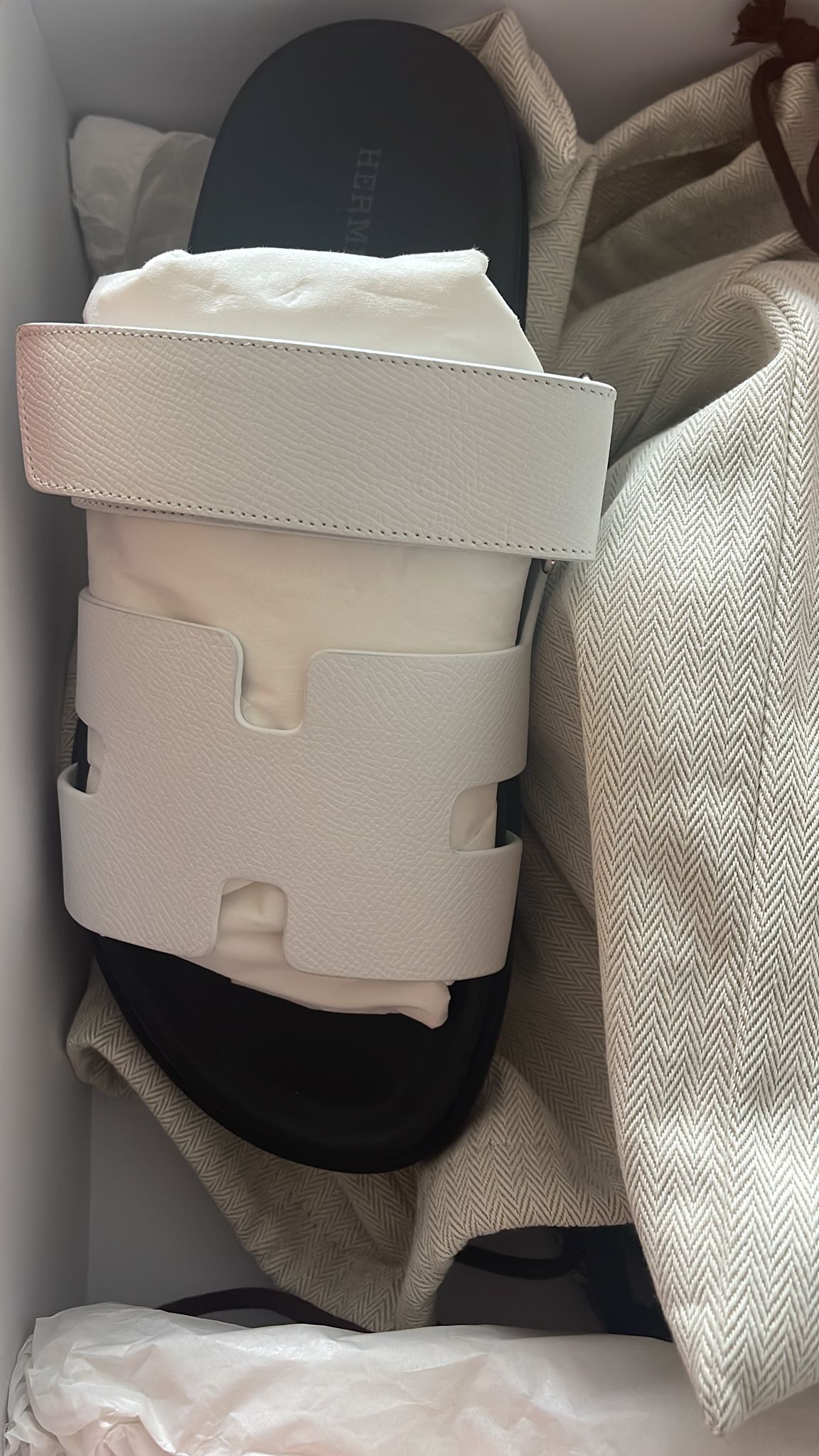 Hermès Chypre Leather Sandals White Black